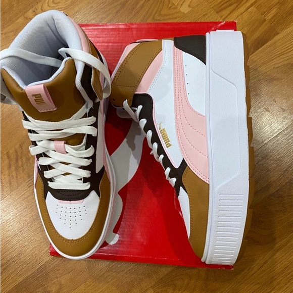 Puma | Shoes | Puma Hightop Sneakers In Brown Pink And White Youth ...
